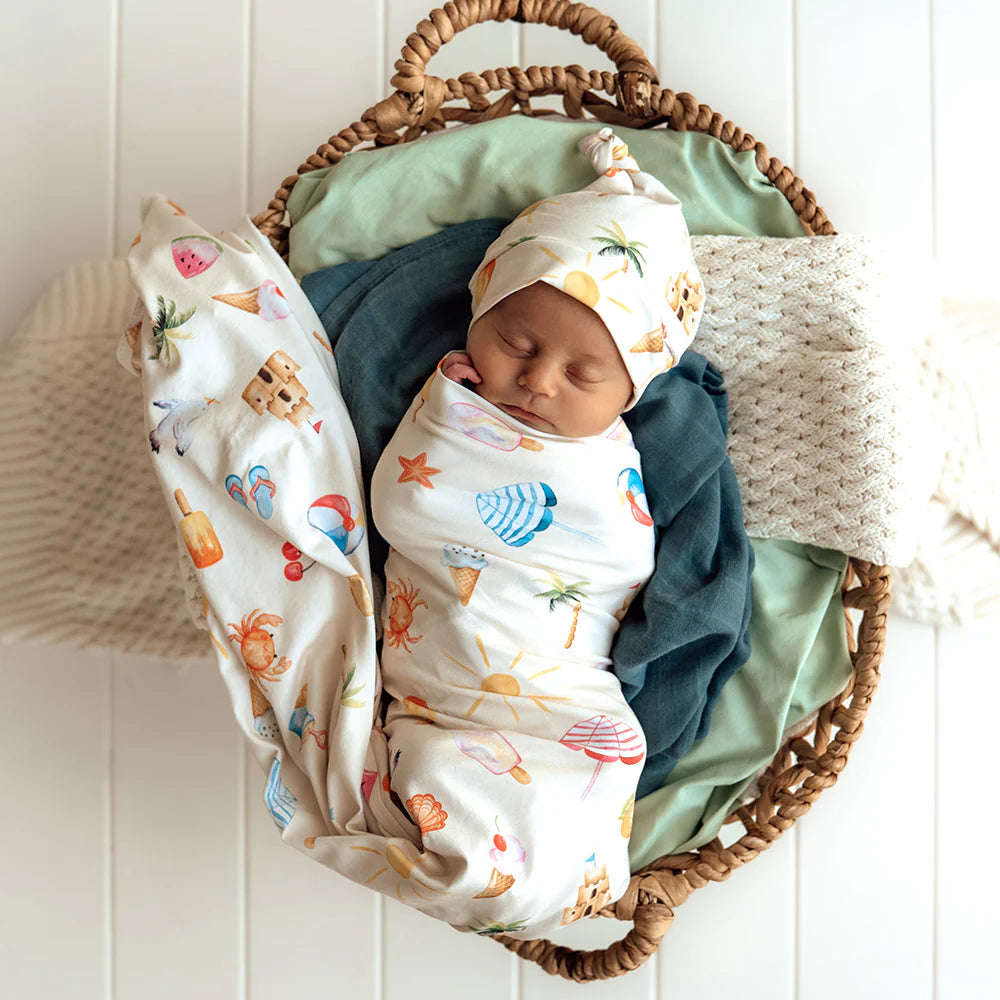 Beach Fun Organic Jersey Wrap & Beanie Set | Snuggle Hunny Kids – Two ...